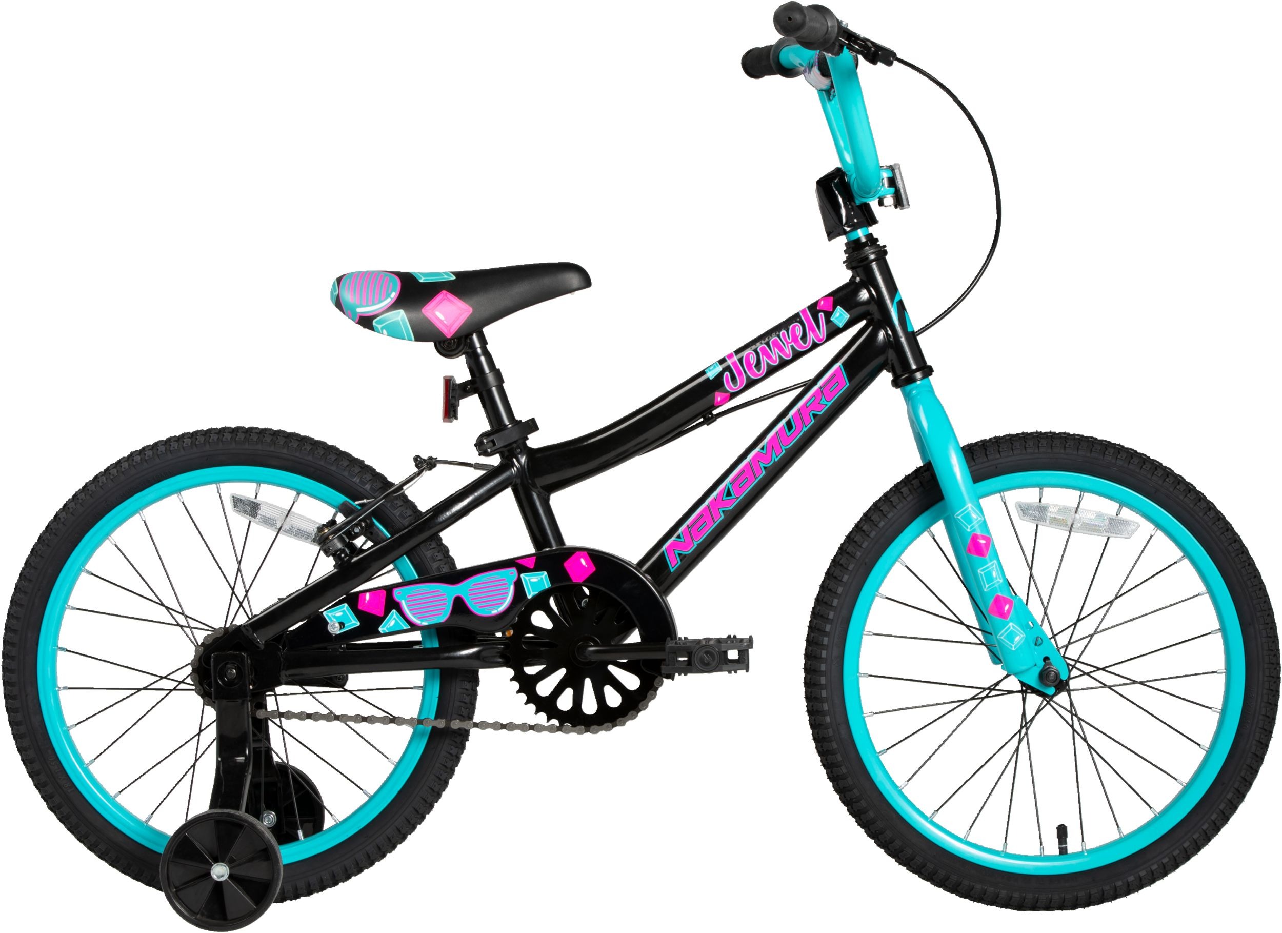 Nakamura Kids' Jewel 18" Bike, Training Wheels, Pedal Brake & V Brakes ...