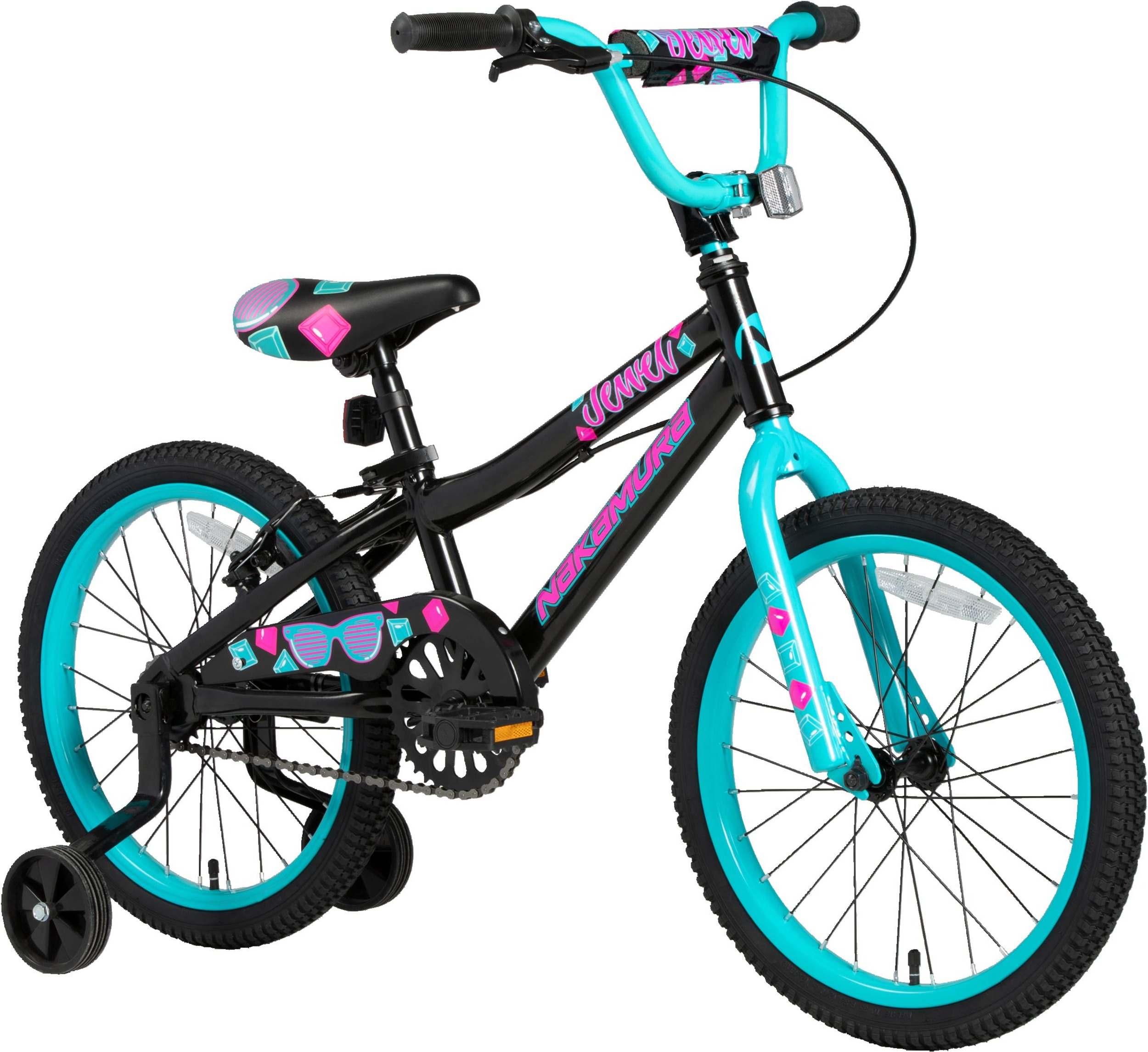 Nakamura Kids' Jewel 18" Bike, Training Wheels, Pedal Brake & V Brakes ...